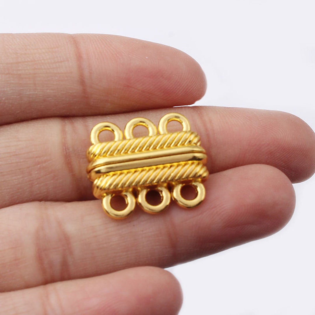 3 Sets Gold Plated 3 Loop Holes Strand Clasp , 21x17mm Clasps for ...