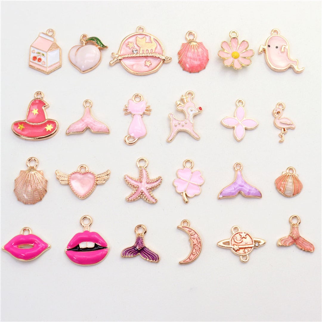 24 Mixed Pink Lips Moon Sunflower Starfish Shell Charms Pendants for ...