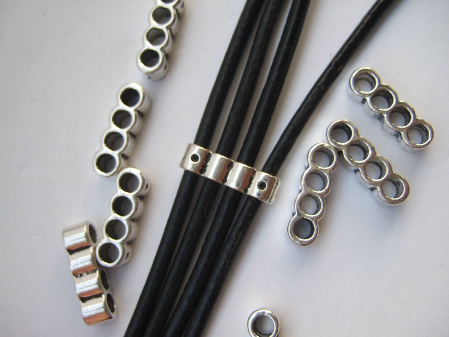 10 Antique Silver Four Strands Hole Cord Separators , Sliders for up to ...