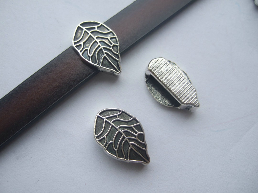 10pcs Leaf Slider Spacer for 10mm Flat Leather Cord, 10x2mm Flat Metal ...