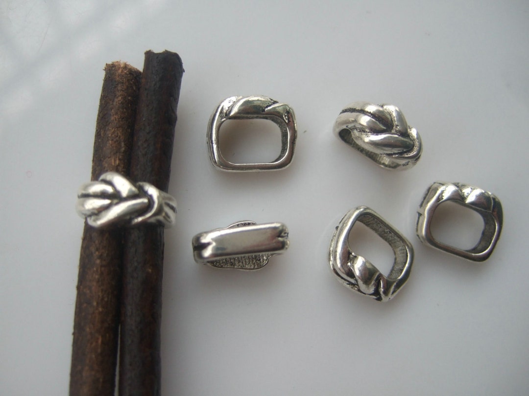 10pcs Antique Silver Knot Slider Spacer Beads for 5mm Round Leather ...
