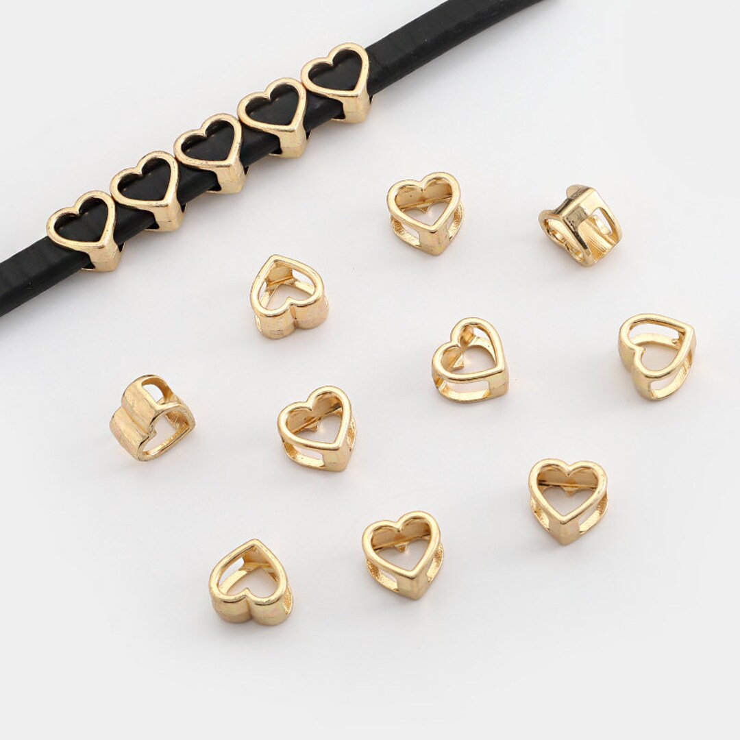 10pcs KC Gold Plated Heart Shaped Sliders for 10x6mm Licorice Leather ...
