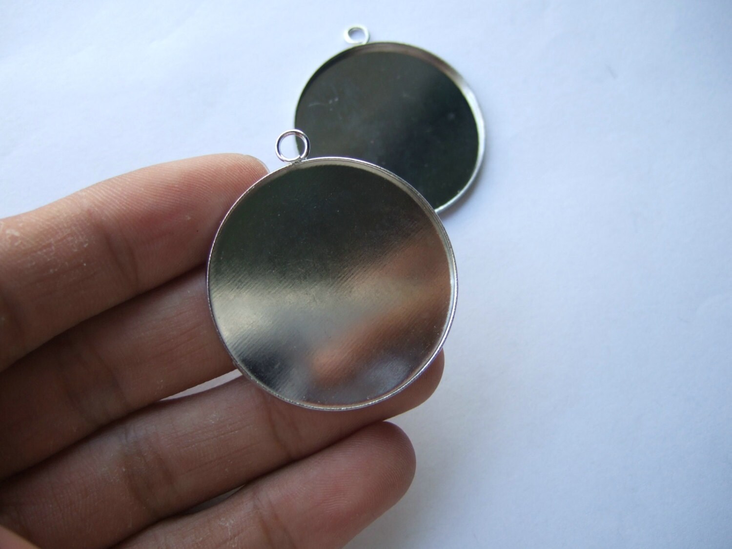 10pcs Silver Tone Metal Iron 35mm Round Blanks Tray Settings Pendant ...