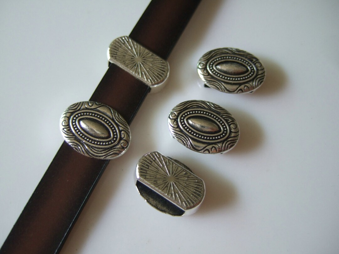 10pcs Antique Silver Dots Eye Sliders for 10mm Flat Leather Cord ...