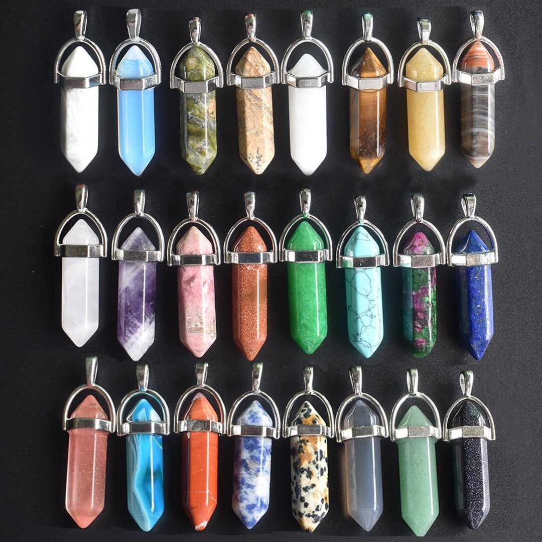 12 X Natural Stone Healing Bullet Hexagon Point Pillar Charms Chakra ...