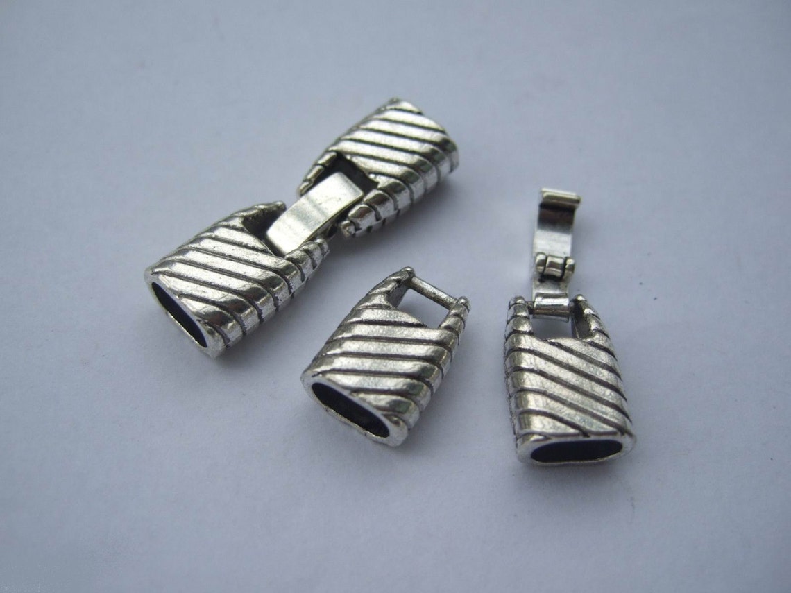 5 Sets Antique Silver Snap Clasps for Flat Leather Cord 7x4mm | Etsy