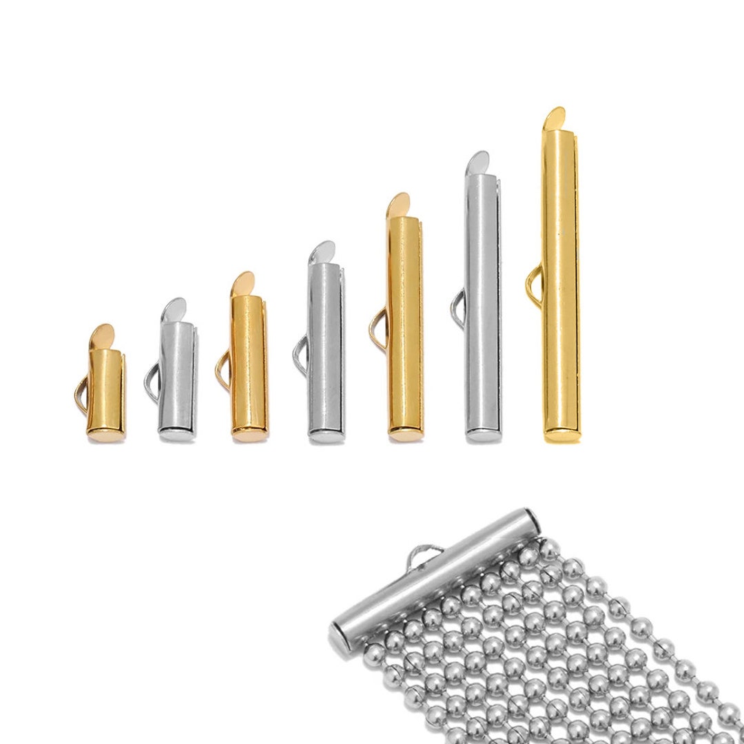 20pcs Stainless Steel Crimp End Caps Slider Clasp Buckles Tubes ...