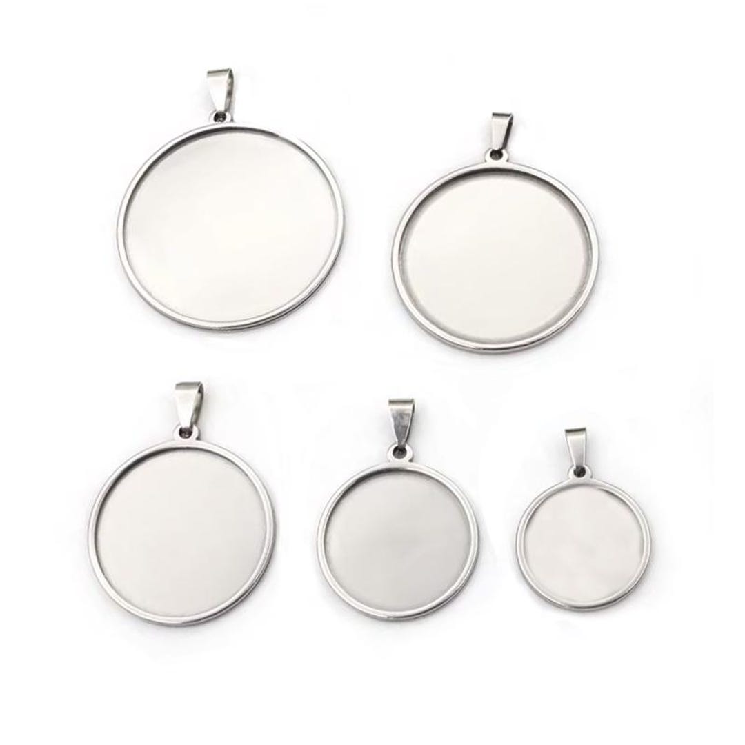 5pcs Stainless Steel 20mm 25mm 30mm 35mm 40mm Round Pendant Blanks ...