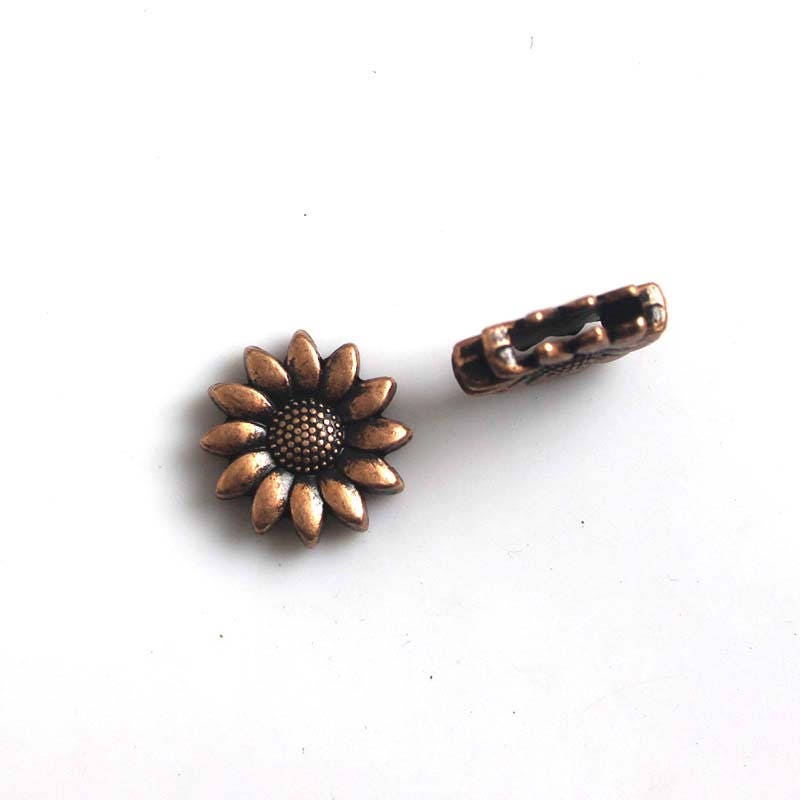 10 Antique Copper Sunflower Sliders 10x2mm Flower Flat Leather | Etsy