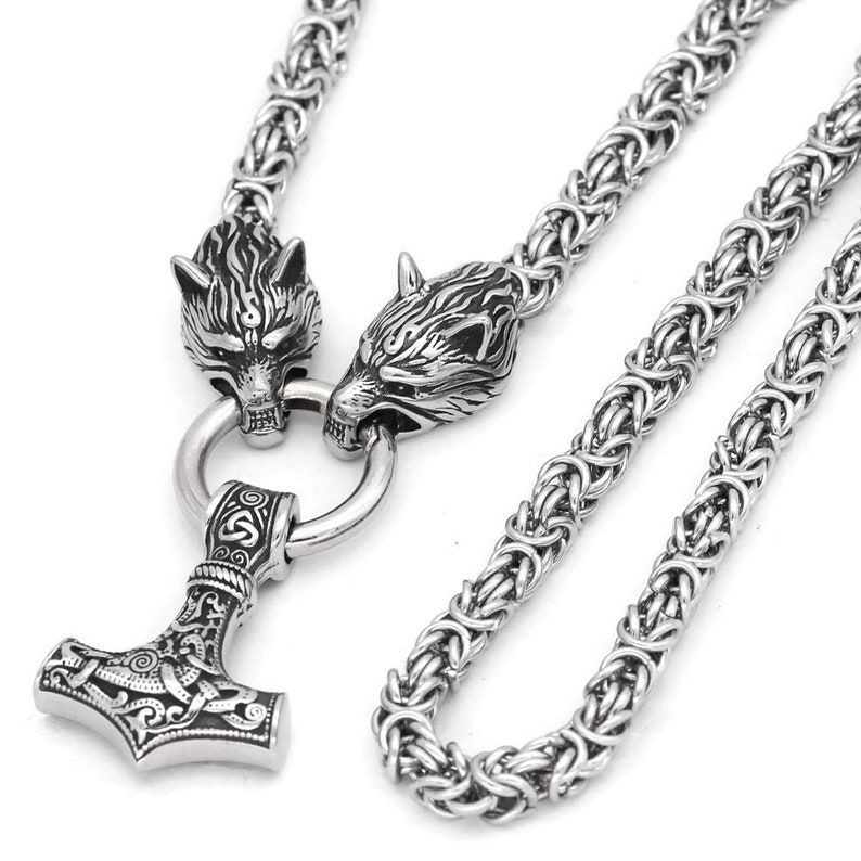 Men Stainless Steel Wolf Head Norse Viking Amulet Thor Mjolnir - Etsy