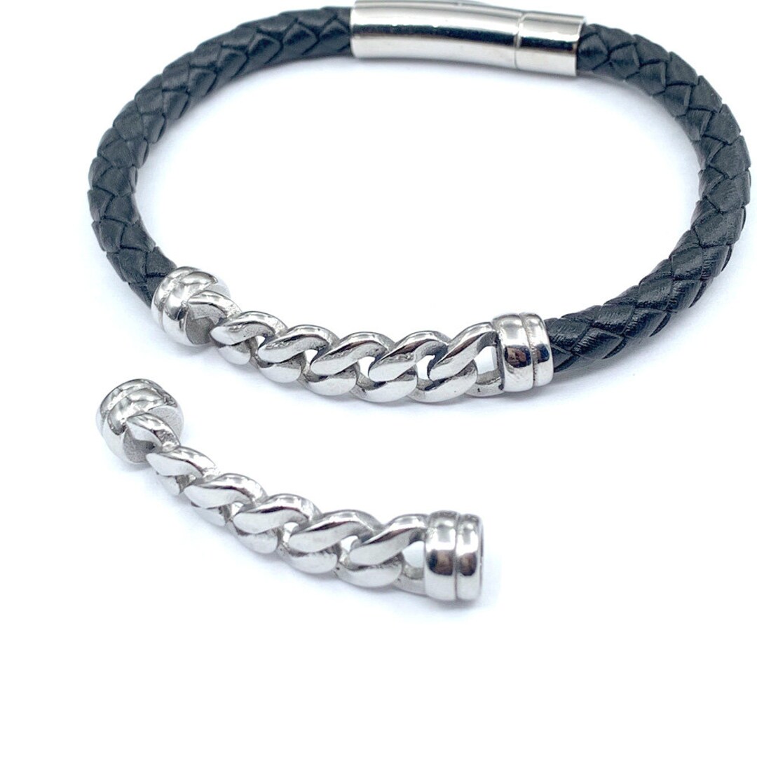 6mm Hole Stainless Steel Cord End Chain Style Center Connector for Men ...