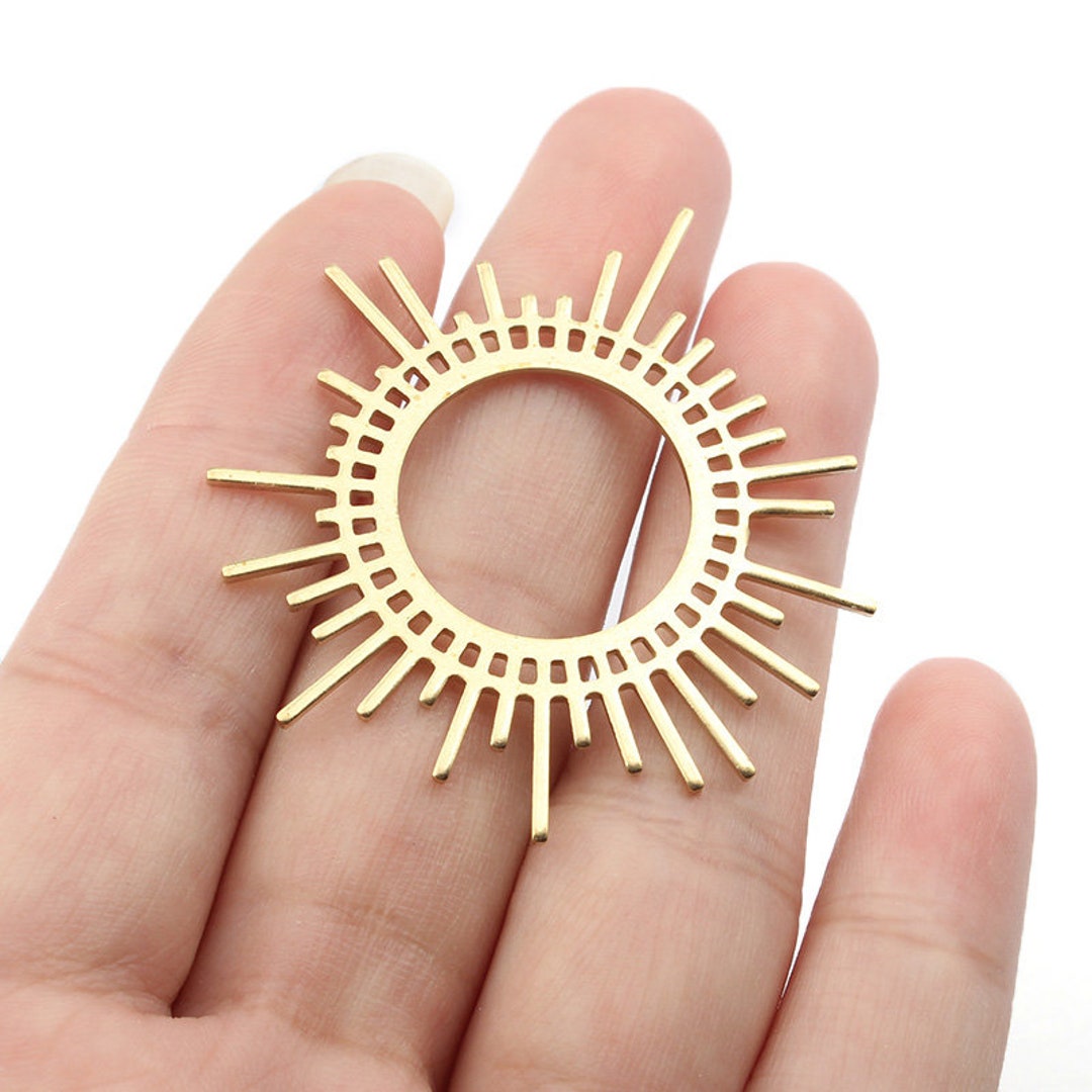 5pcs Raw Brass Sun Charms Hollow Sun Flower Pendant for DIY Boho ...