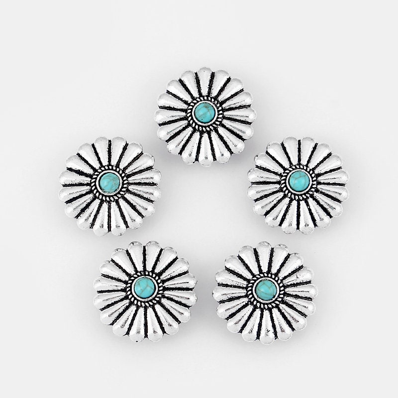 5pcs Antique Silver 5mm Round Hole Daisy Flower Slider Charms Beads for ...