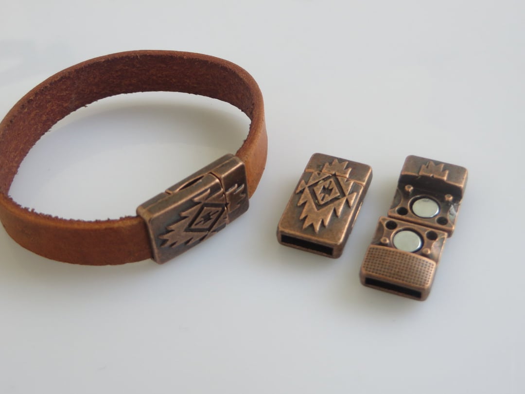 3 Sets Antique Copper 10x2mm Textured Flat Clasp 5mm 10mm Flat Leather ...