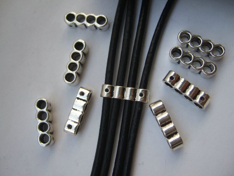 10 Antique Silver Four Strands Hole Cord Separators , Sliders for up to ...