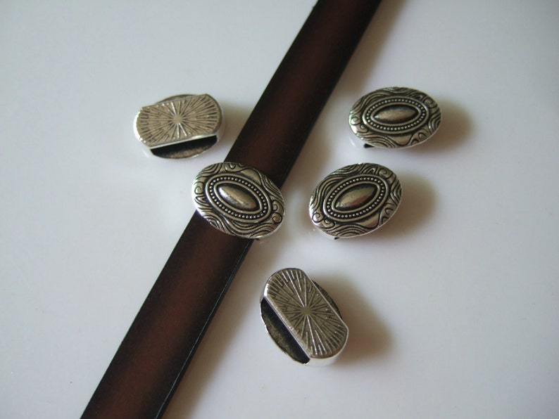 10pcs Antique Silver Dots Eye Sliders for 10mm Flat Leather Cord ...
