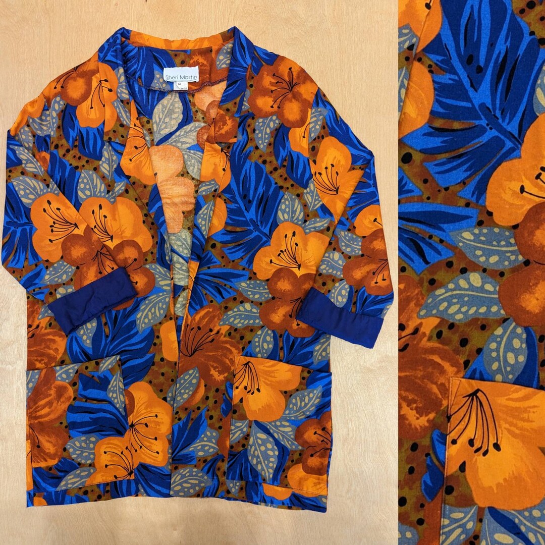 90's Open Front Tropical Floral Rayon Cover up Cardigan Blazer/size 10 ...