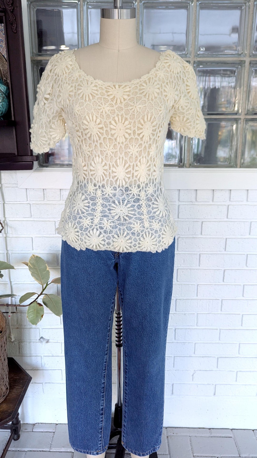 Vintage Cream Hand Knitted Top/size Xs/knitted Wool Top/70's - Etsy