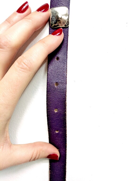 Purple Leather Belt with Silver Hardware/Size 28/West… - Gem