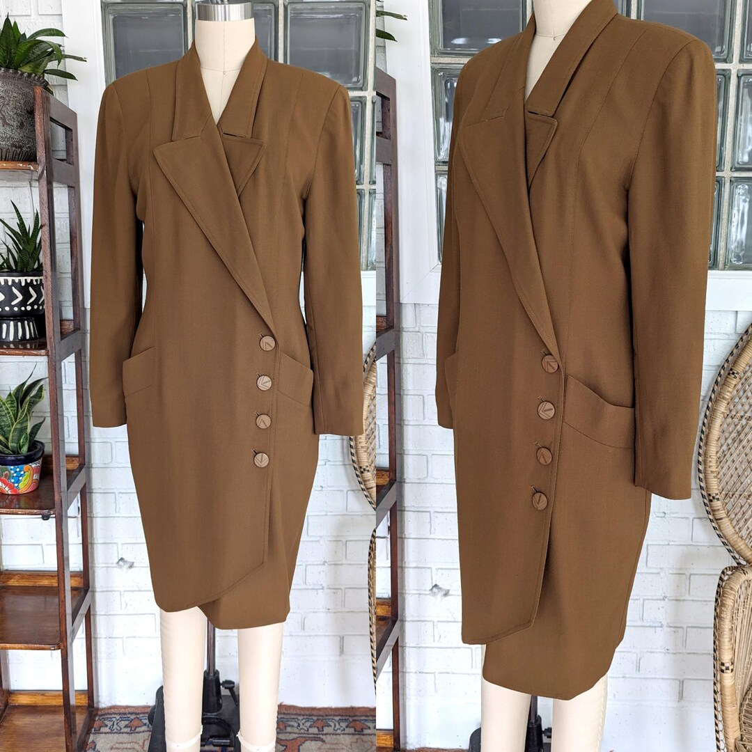 Michii Moon/90's Mustard Brown Wrap Dress/size 6/wool Dress - Etsy