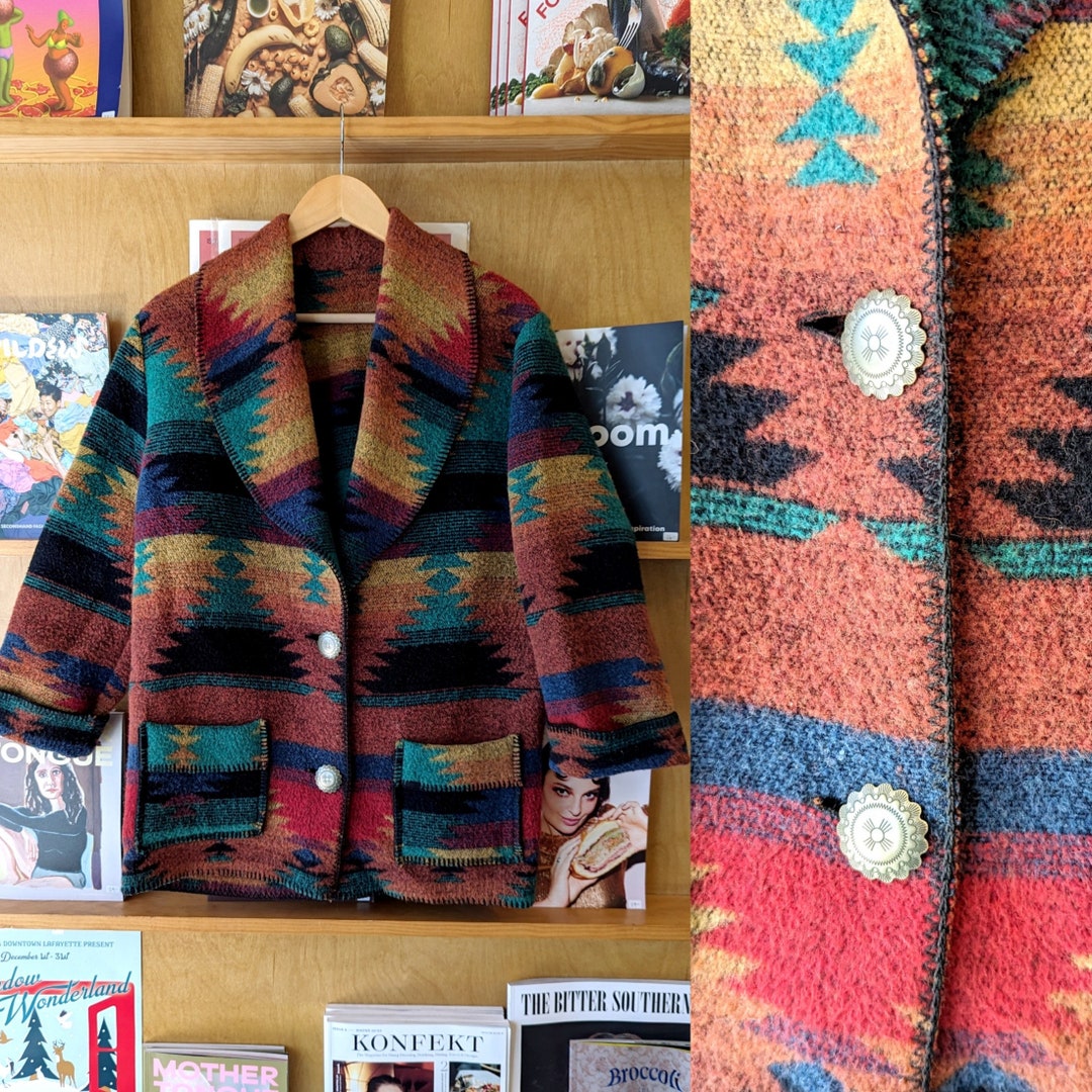 Serape/vintage 90's Southwest Jacket Mexican Blanket Print Wool Blend ...