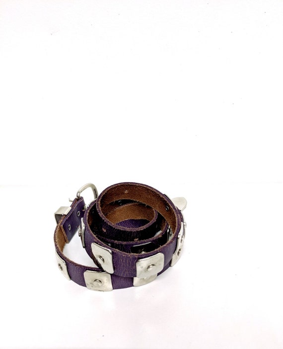 Purple Leather Belt with Silver Hardware/Size 28/West… - Gem
