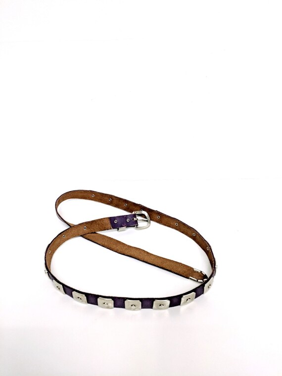 Purple Leather Belt with Silver Hardware/Size 28/West… - Gem