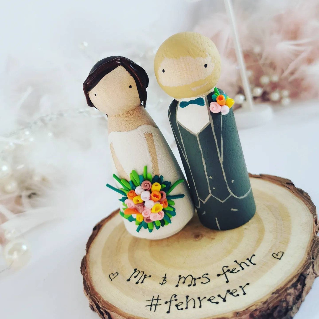 Wooden Peg Wedding Cake Toppers, Personalised - Etsy