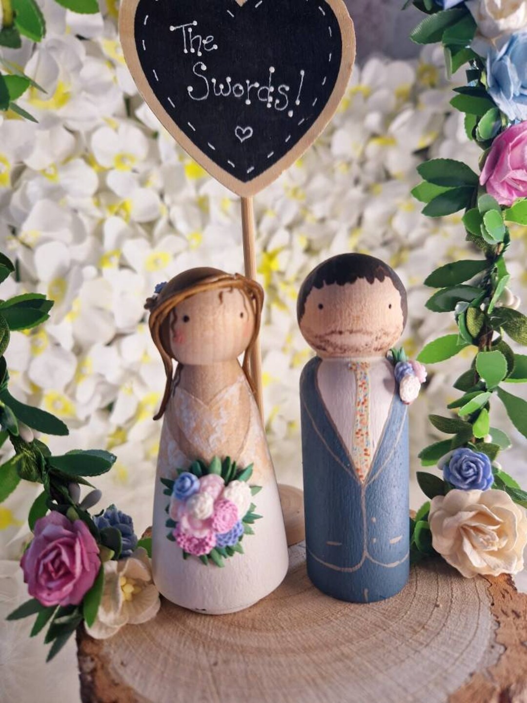 Wooden Peg Wedding Cake Toppers, Personalised - Etsy
