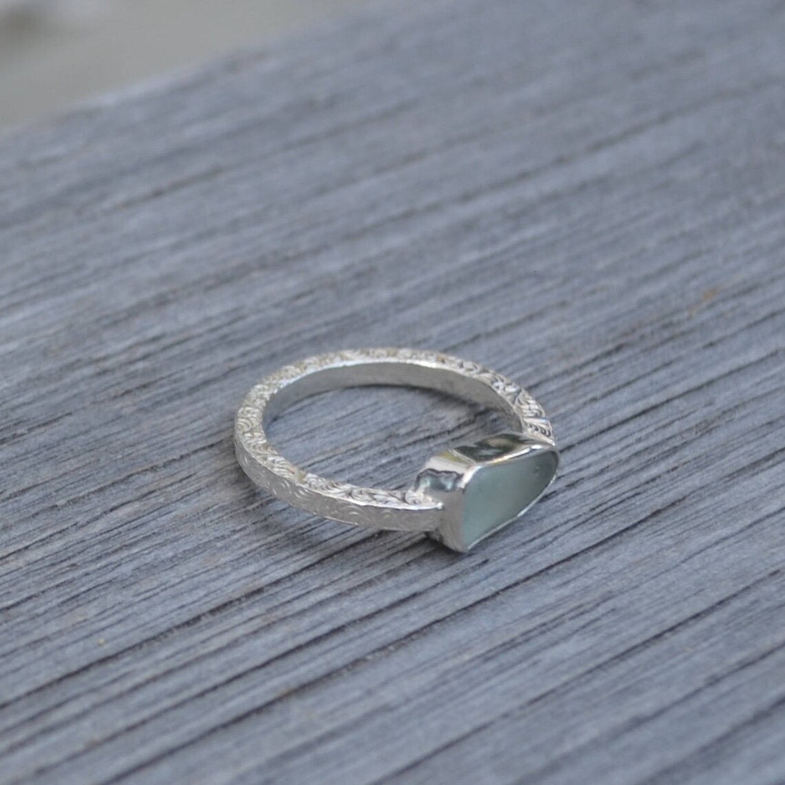 Silver Bezel Sea Glass Ring With Decorative Silver Band - Etsy