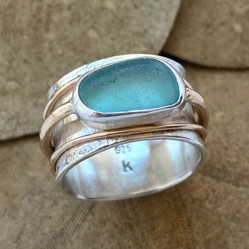 Sea Glass Sea Glass Ring 14k Gold Sea Glass Ring Sea - Etsy