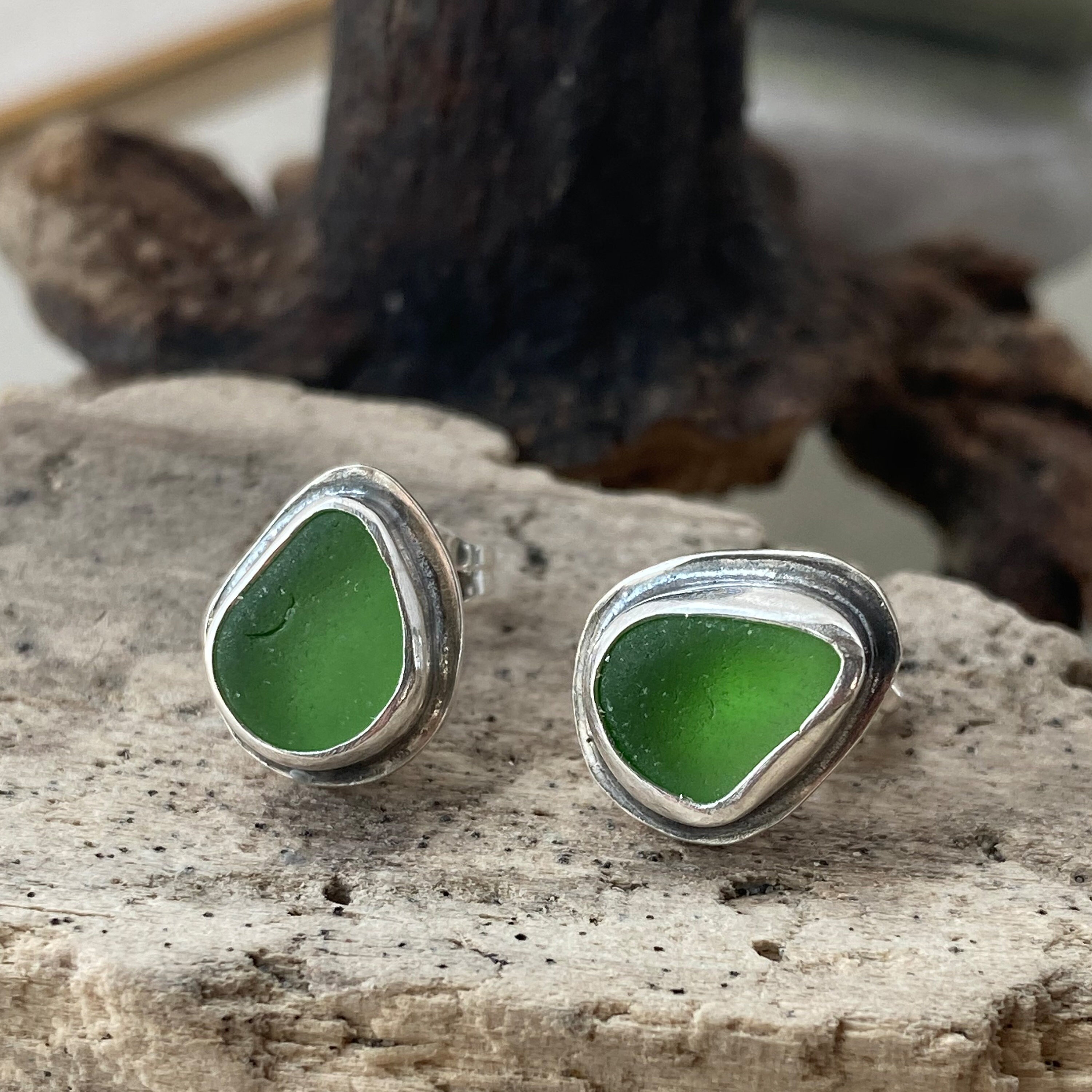 Sea Glass Earrings I Sterling Silver Sea Glass Stud Earrings I - Etsy
