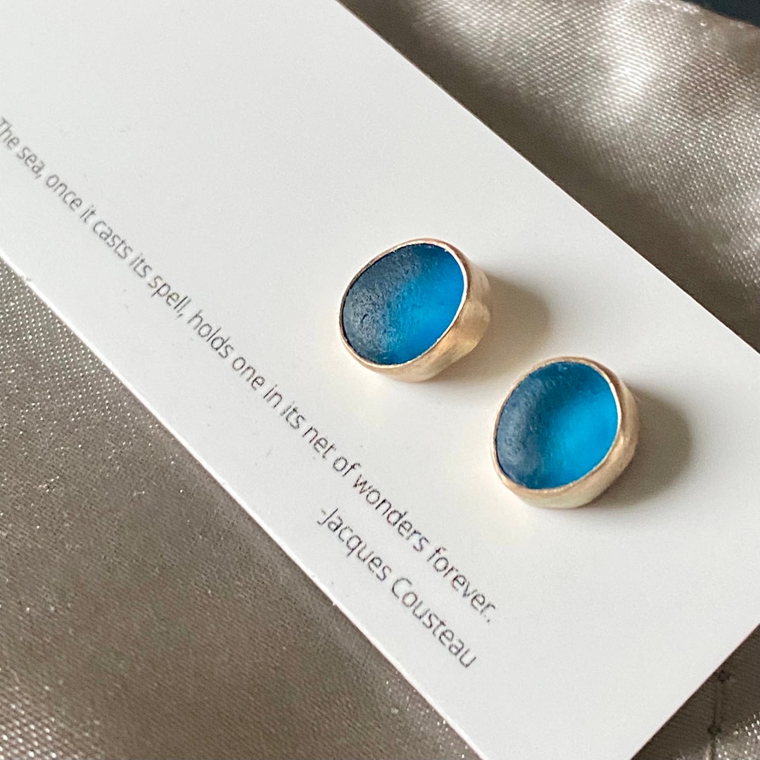 Sea Glass Stud Earrings L Sea Glass Jewelry - Etsy