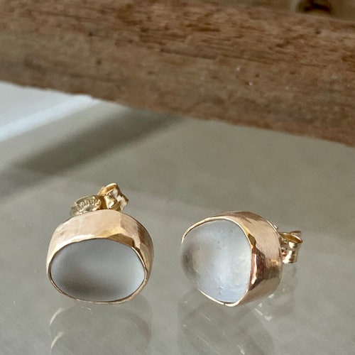 Sea Glass Earrings I Sterling Silver Sea Glass Stud Earrings I - Etsy