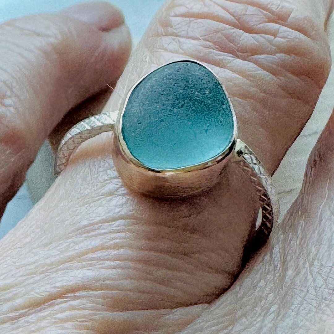 Genuine Sea Glass Ring | 14k Gold Bezel, Sterling Silver Band - Etsy