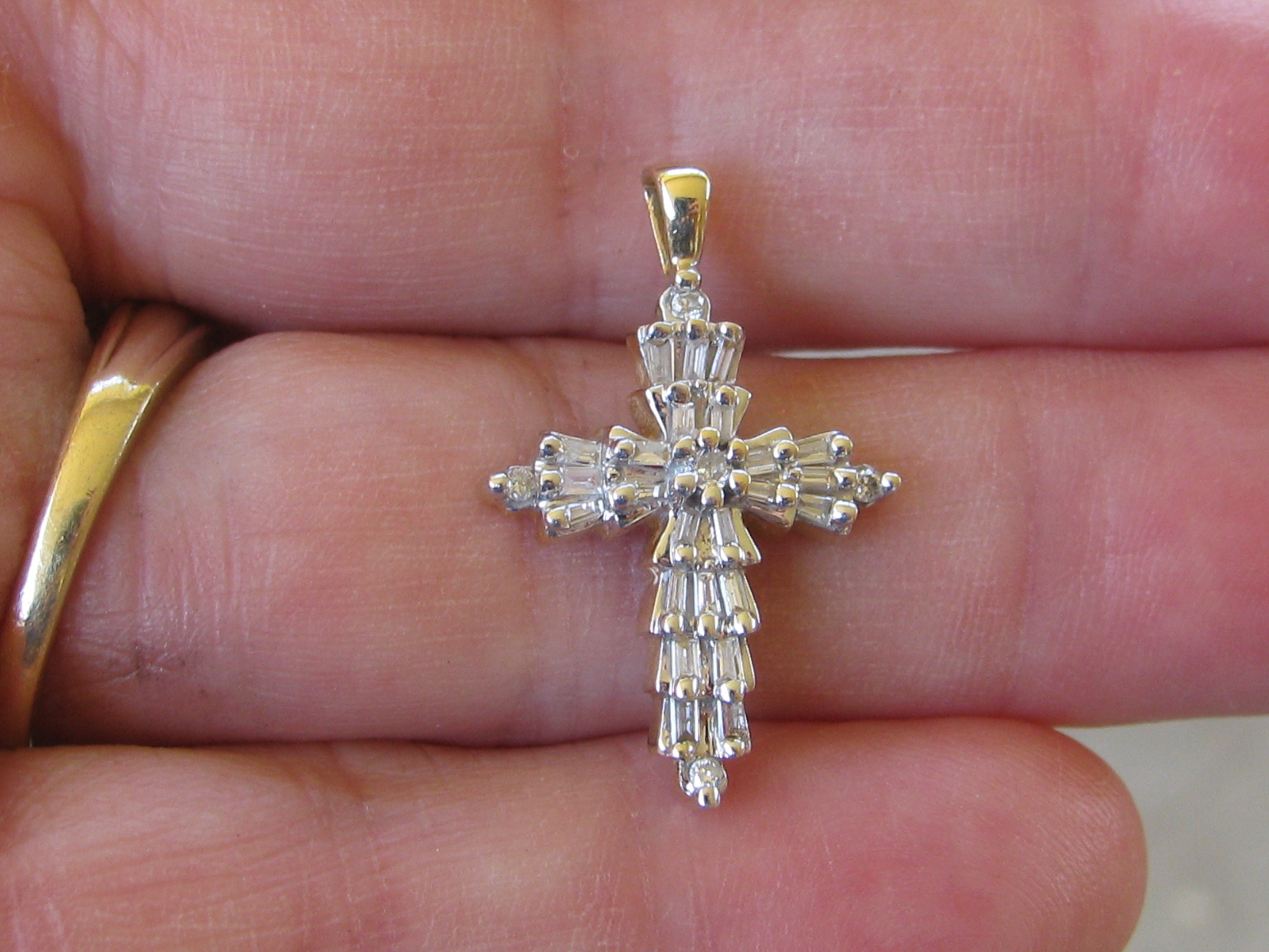 Affinity Diamond Cross Pendant Baguette and Round Diamonds .50 TCW ...
