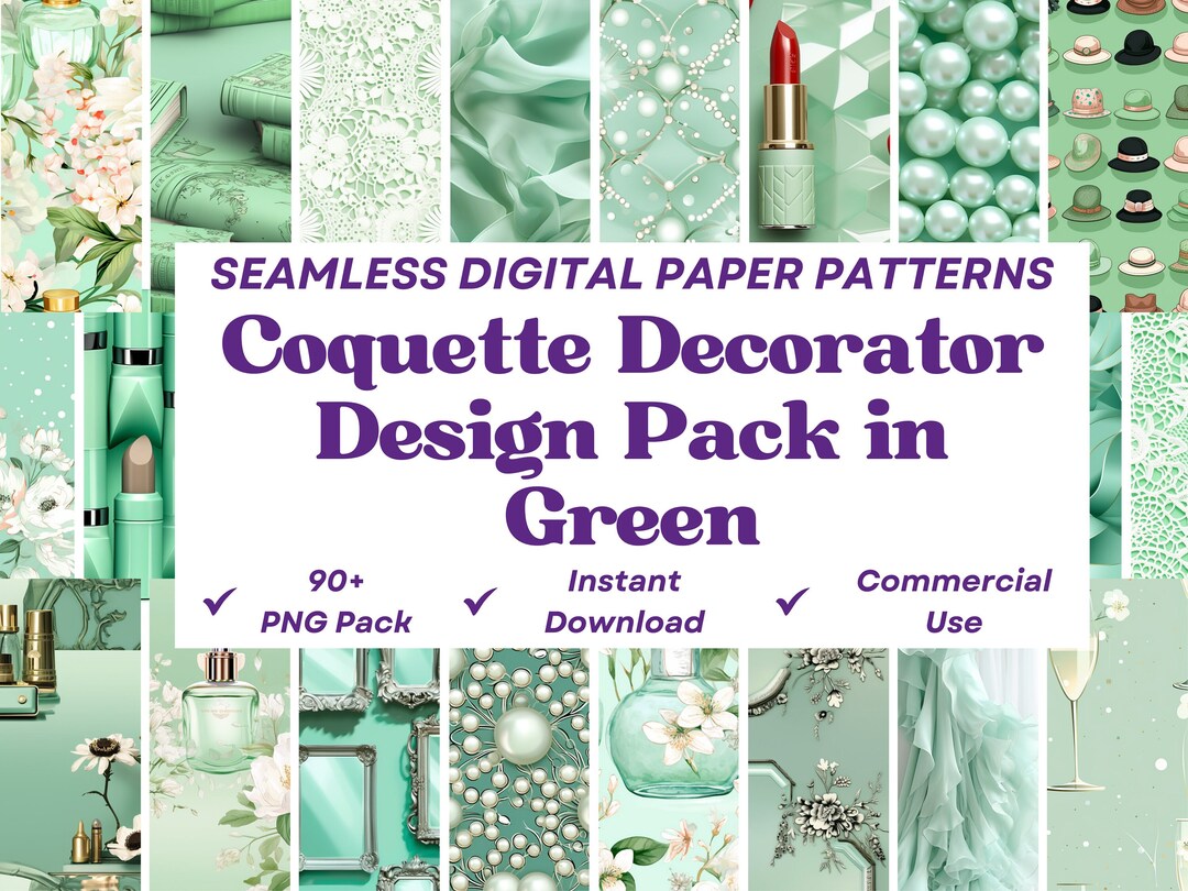 90+ Coquette Decorator Seamless Digital Papers in GREEN* Premium PNG ...