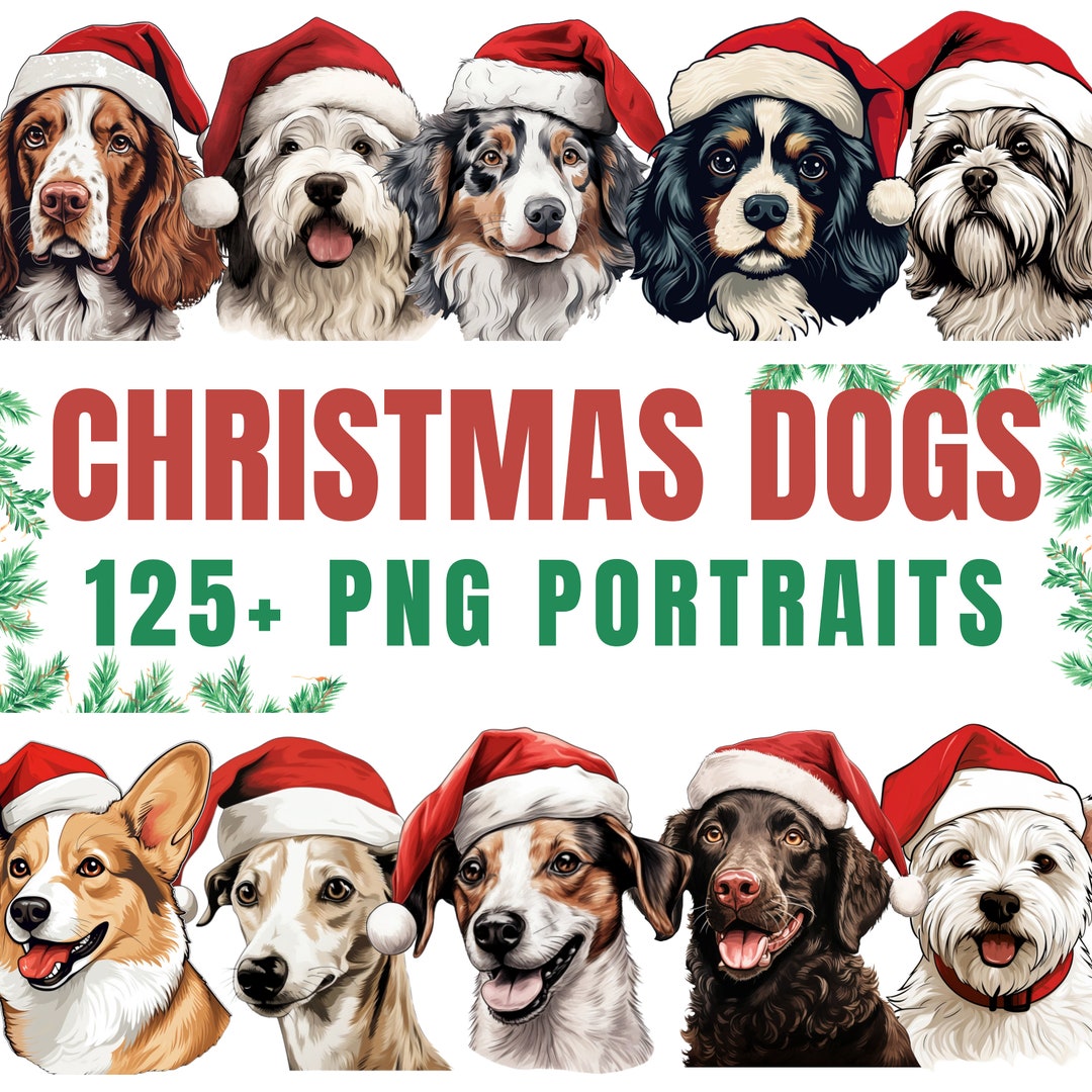 Christmas Dogs 125 PNG Bundle, 82 Adorable Dog Breeds, Cute Santa Dog ...