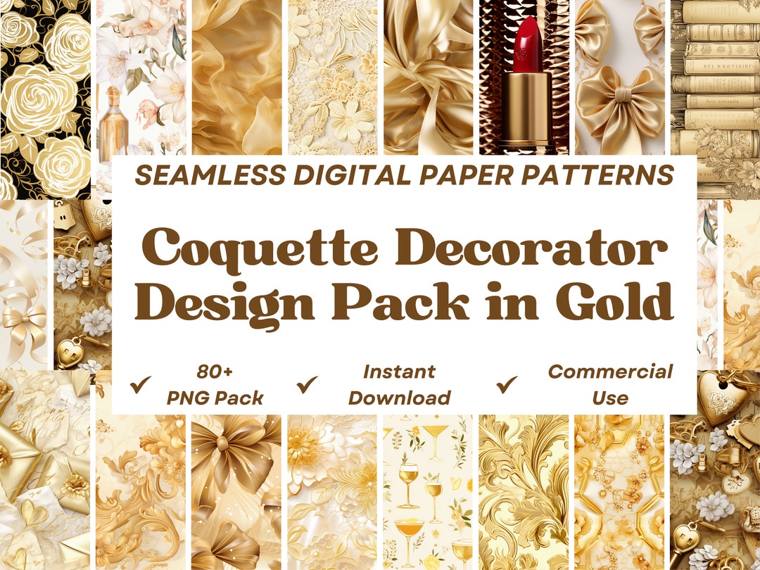 80+ Coquette Decorator Seamless Digital Papers in GOLD* Premium PNG ...