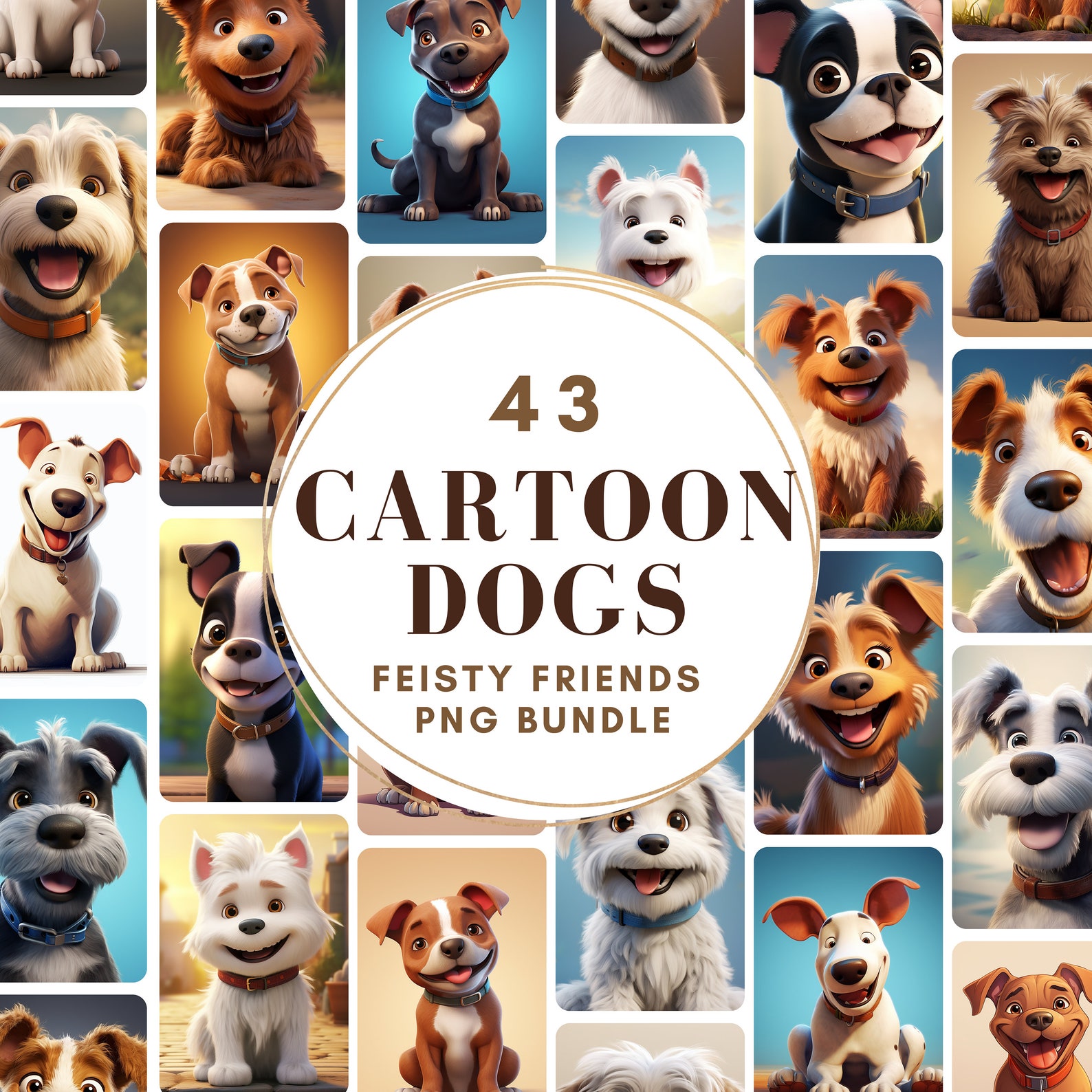 43 PNG Dog Designs, Feisty Friends Bundle, 12 Breeds, Commercial Use ...