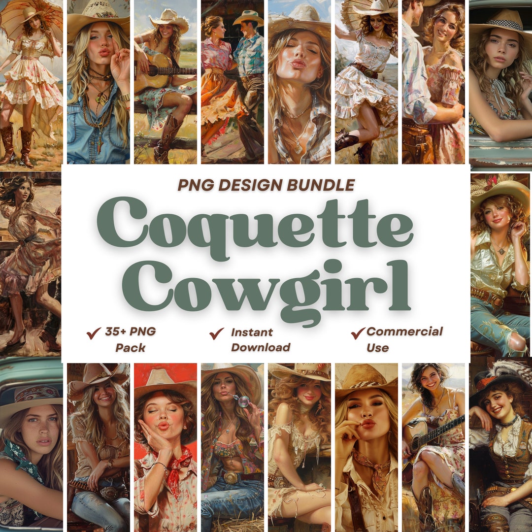 35+ Coquette Cowgirl PNG Design Bundle | Commercial Cowgirl Wallarte ...