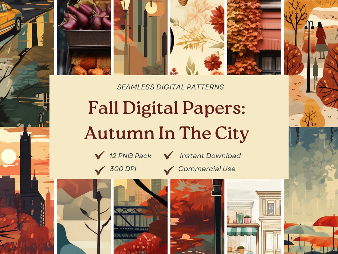 Autumn in the City 12-pack, Fall Thanksgiving Seamless Digital Papers ...