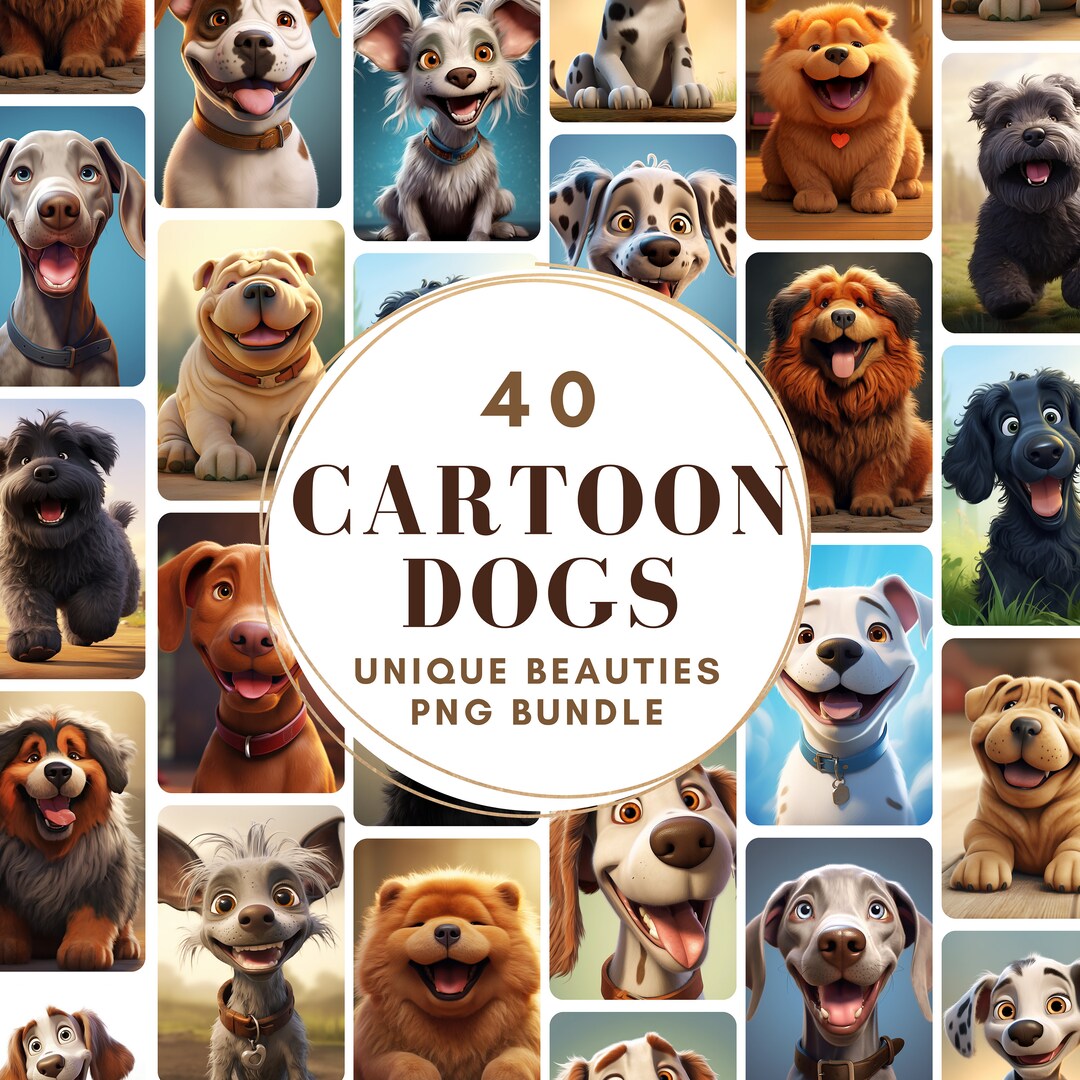 40 PNG Dog Designs, Unique Beauties Bundle, 12 Breeds, Commercial Use ...