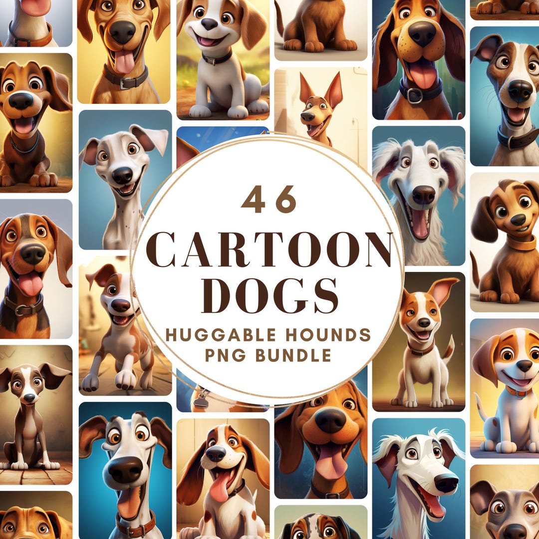 46 PNG Dog Designs, Huggable Hounds Bundle, 13 Breeds, Commercial Use ...