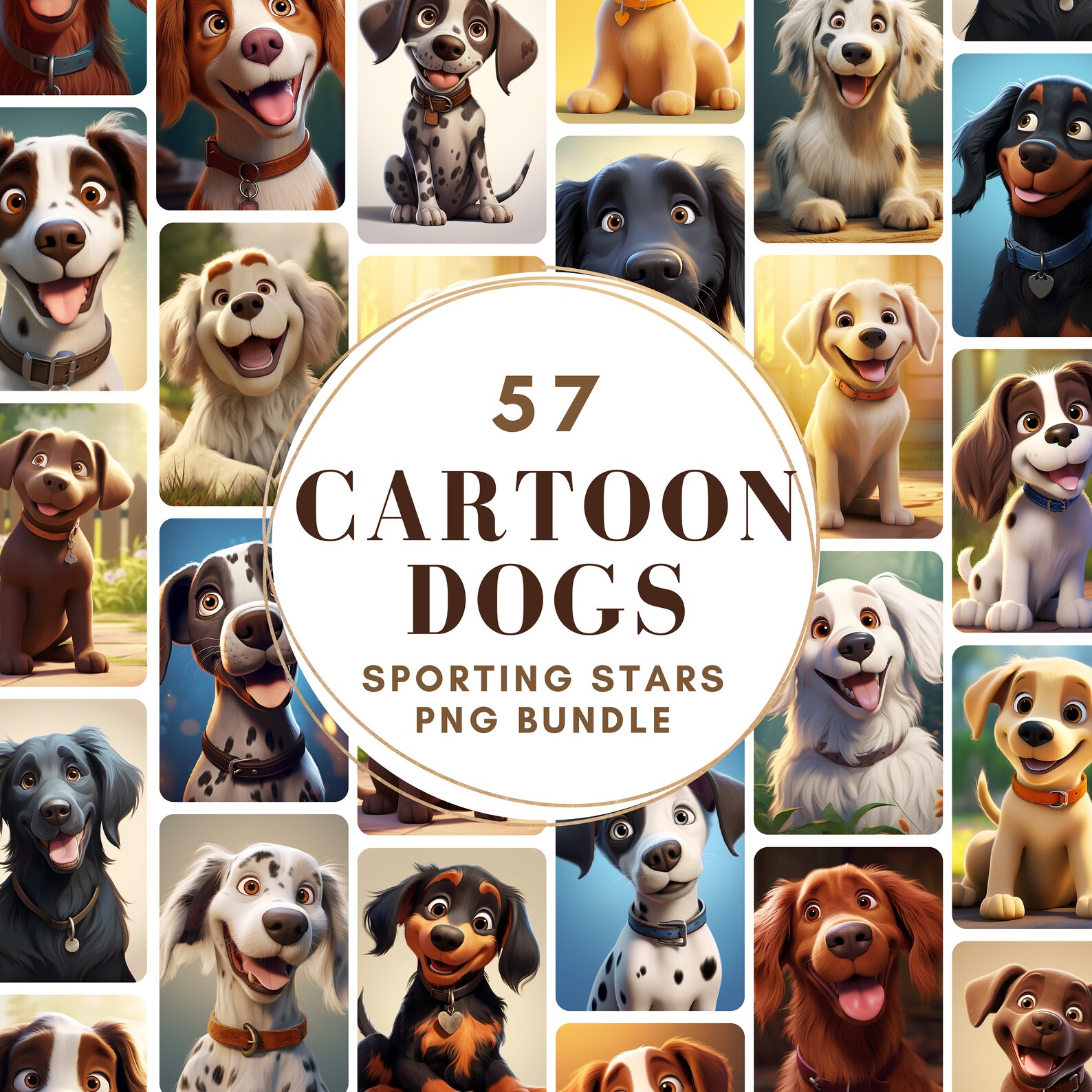 57 PNG Dog Designs, Sporting Stars Bundle, 13 Breeds, Commercial Use ...