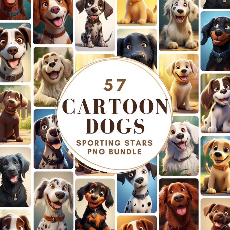 57 PNG Dog Designs, Sporting Stars Bundle, 13 Breeds, Commercial Use ...