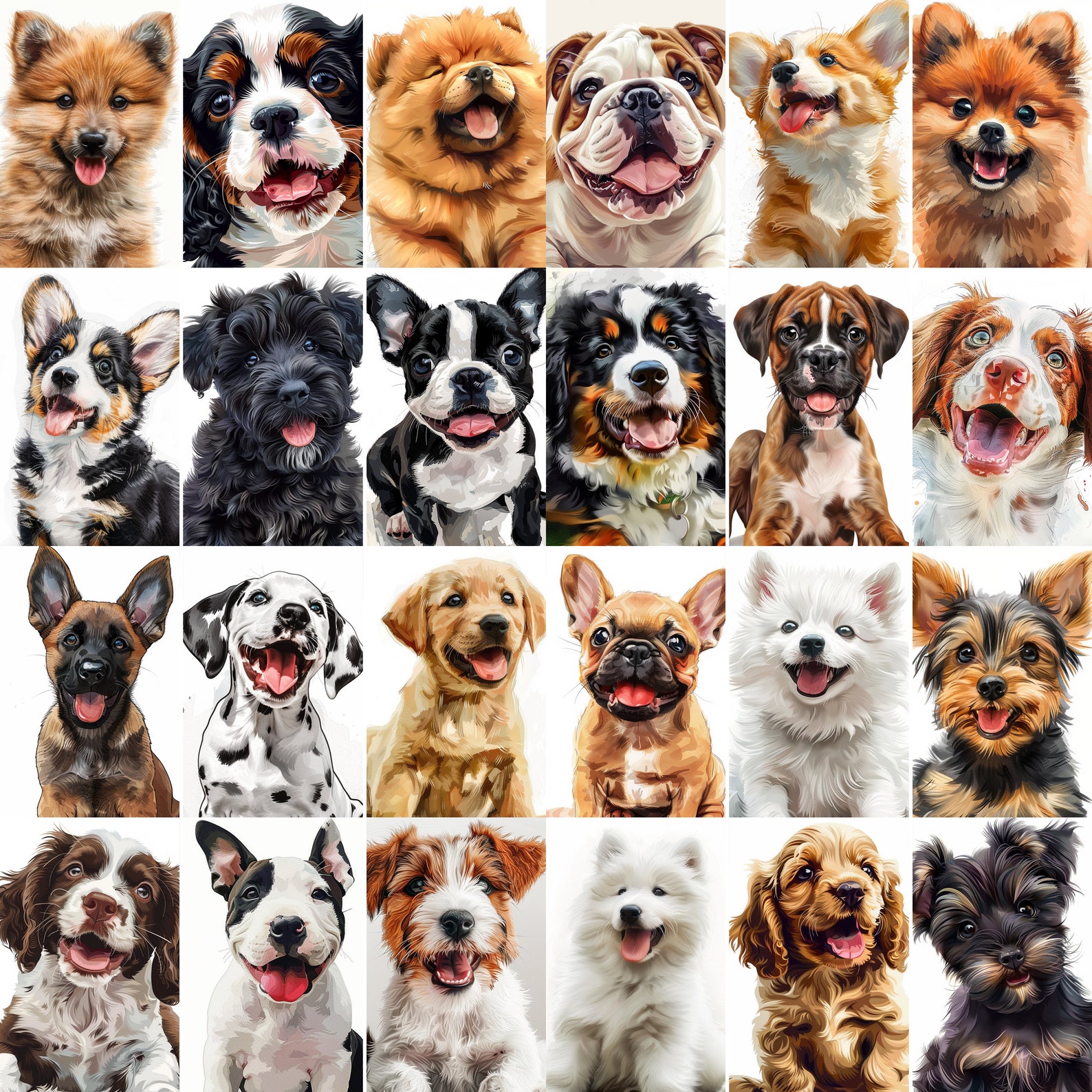 400+ Puppy Dog Design PNG Bundle, 99 Dog Breeds, Commercial Use ...