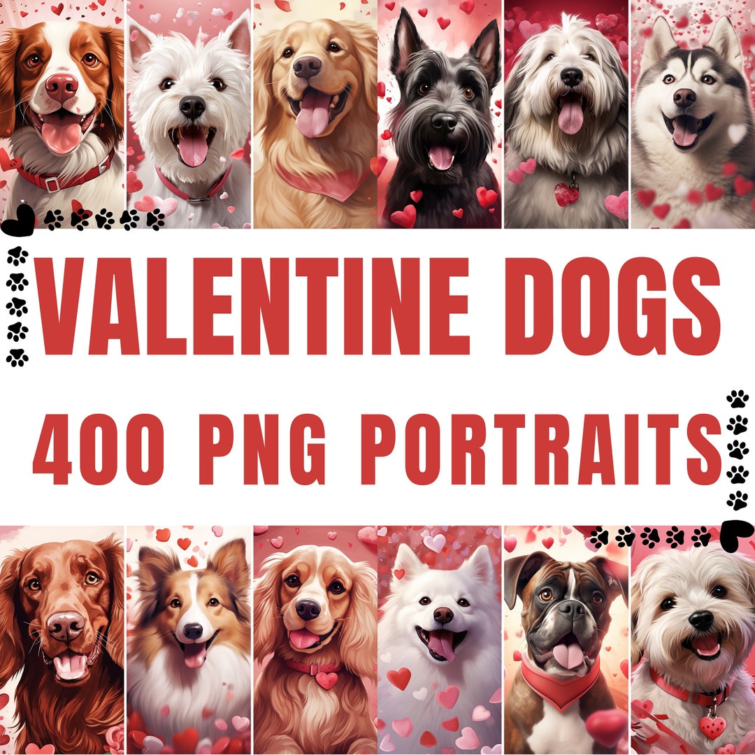 400 Premium Valentine Dog PNG Bundle, 101 Dog Breeds, Commercial Use ...