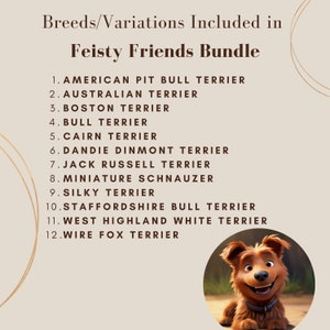 43 PNG Dog Designs, Feisty Friends Bundle, 12 Breeds, Commercial Use ...