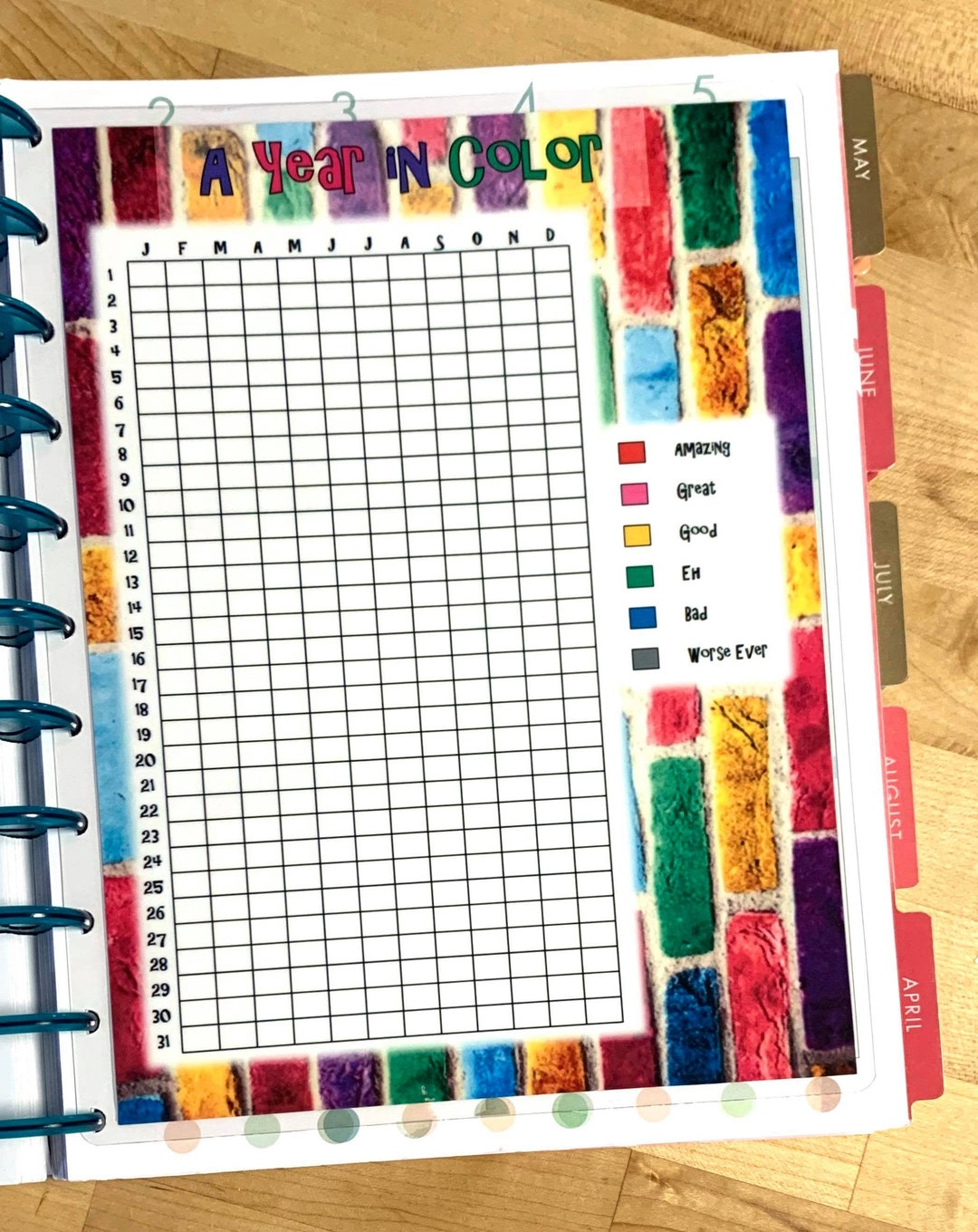 DASHBOARD Year in Color Mood Tracker Pixels for Use With BIG Happy ...